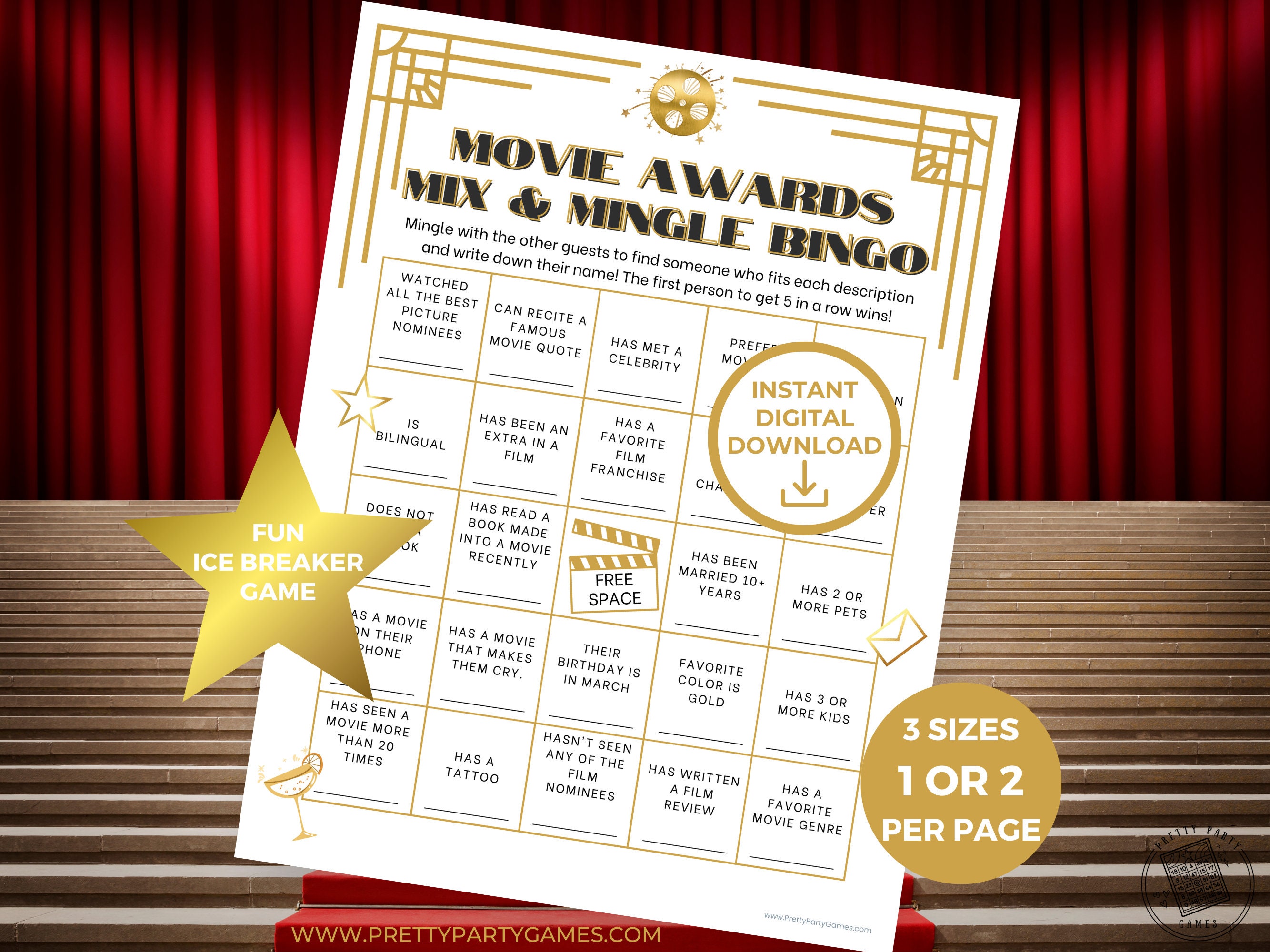 Mix & Mingle Bingo, Movie Awards Party Games, Fun Icebreaker Games ...