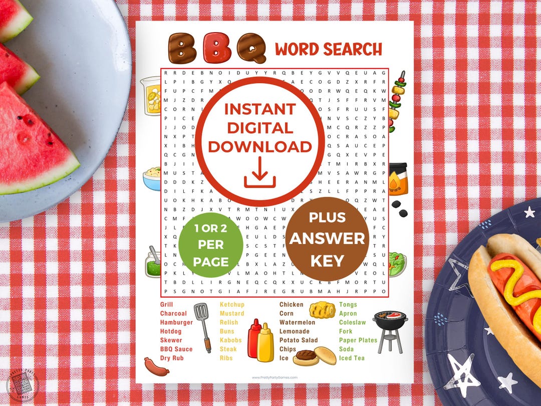Backyard BBQ Word Search Puzzle, Printable Cookout Game, Summer Pool ...