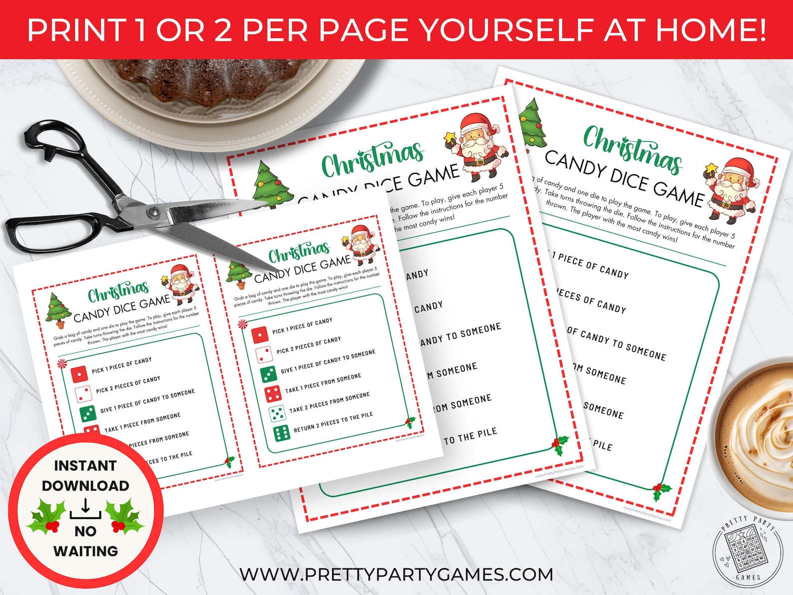 Christmas Candy Dice Game Printable, Roll the Dice Christmas Game for ...