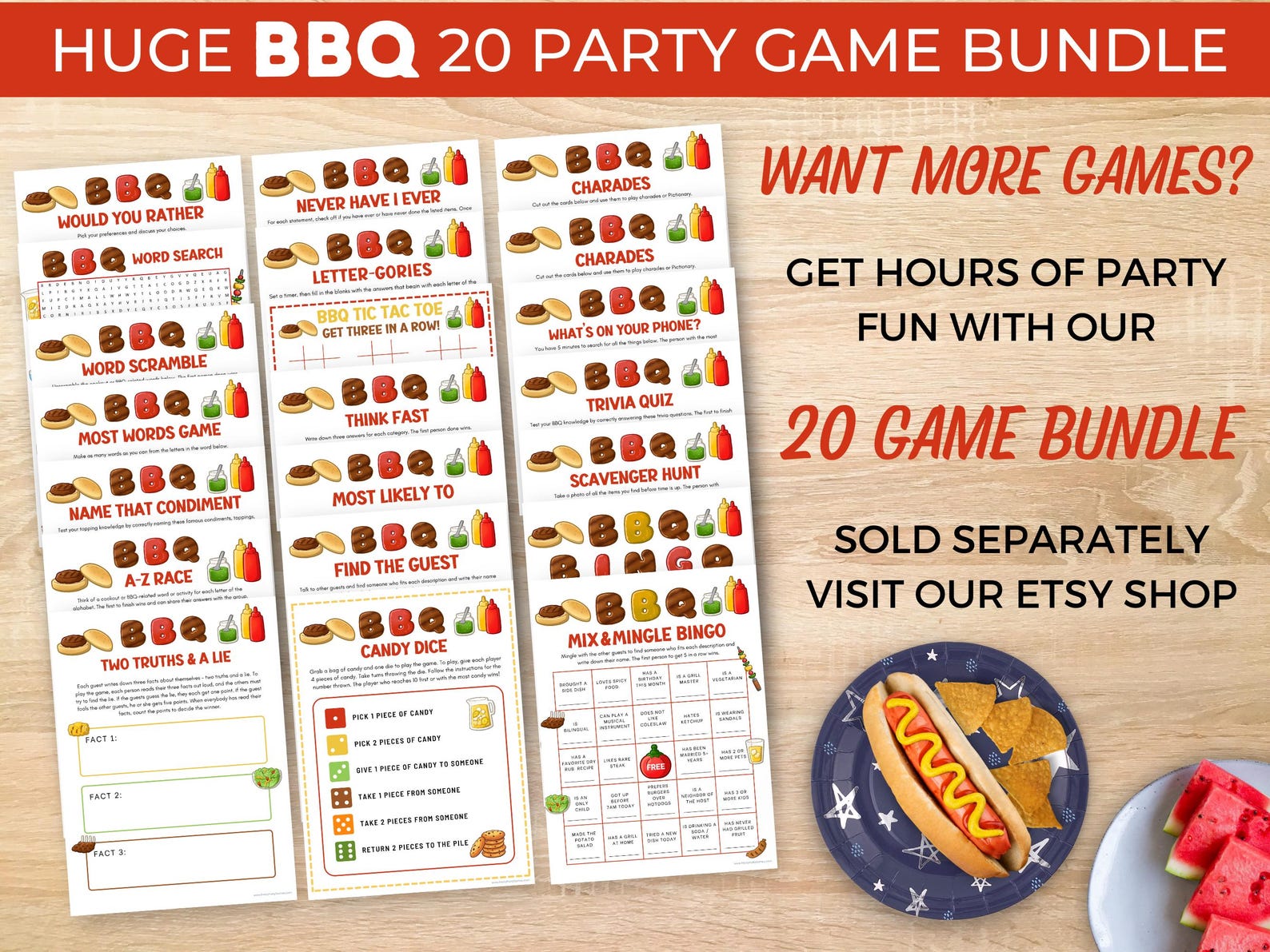 Backyard BBQ Bingo Game for Cookouts, 50 Printable Bingo Cards for ...