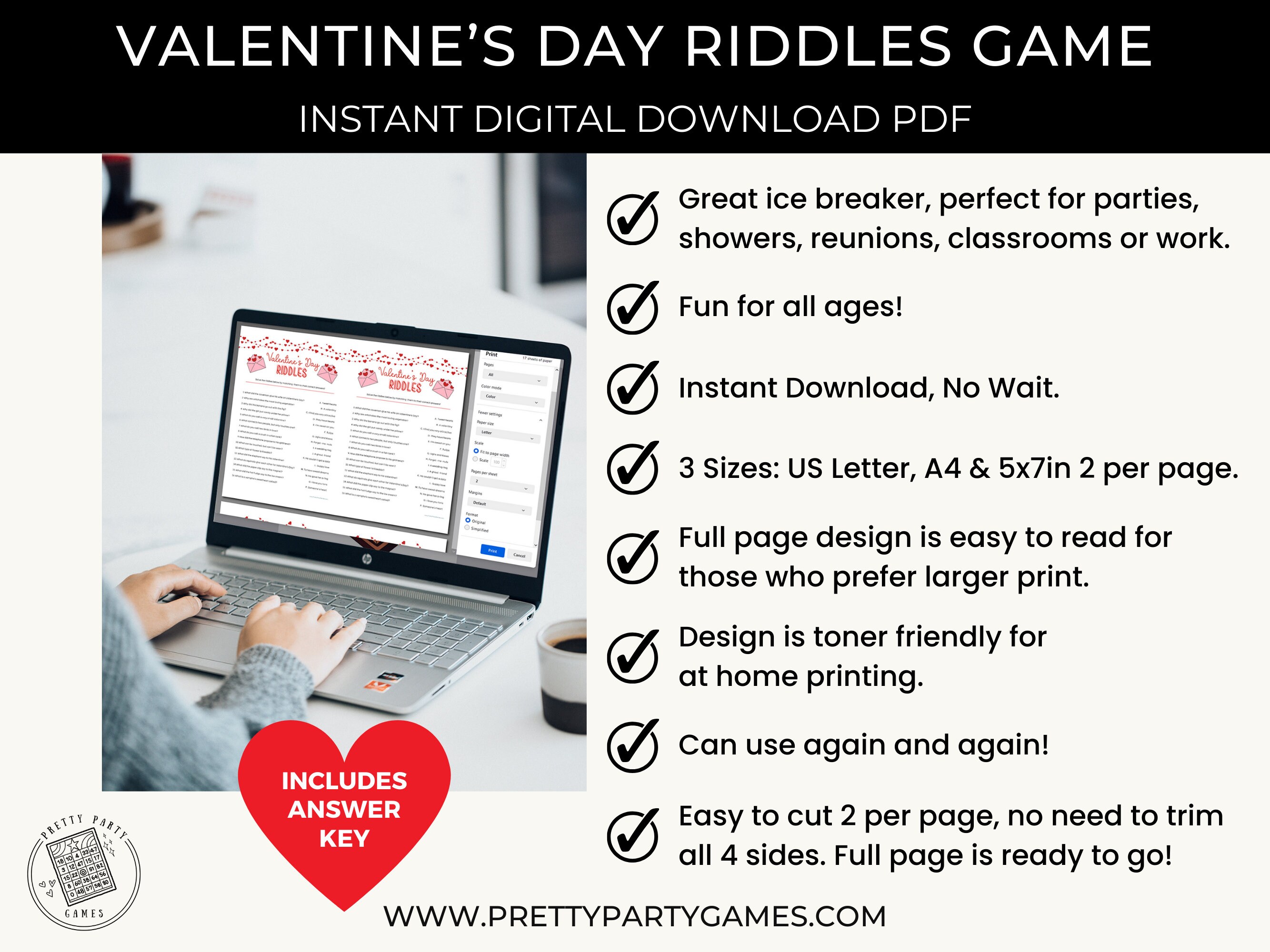 Valentines Day Riddles for Kids Printable, Valentine Class Game, Fun ...