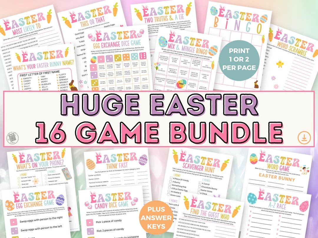Easter Game Bundle, 16 Printable Party Games for Kids + Adults, Mix ...