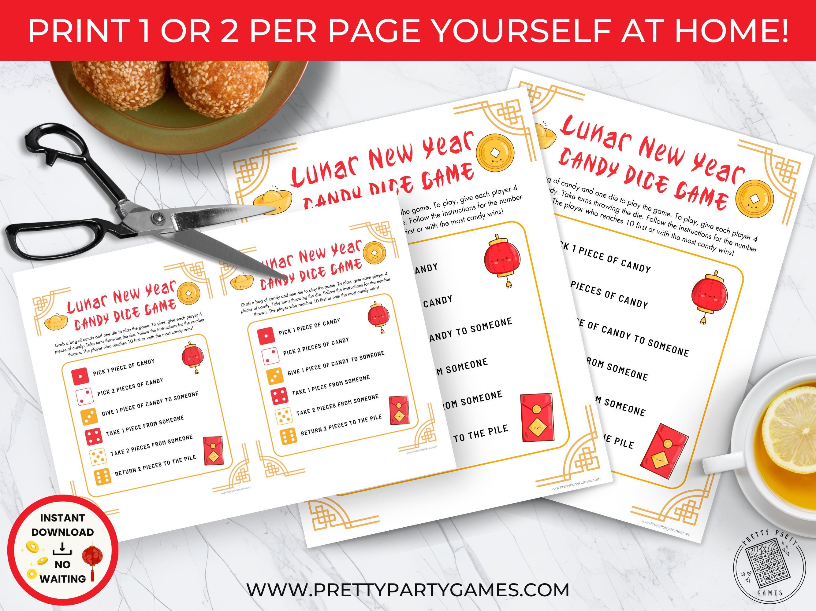 Chinese New Year Candy Dice Game Printable, Roll the Dice Holiday Party ...
