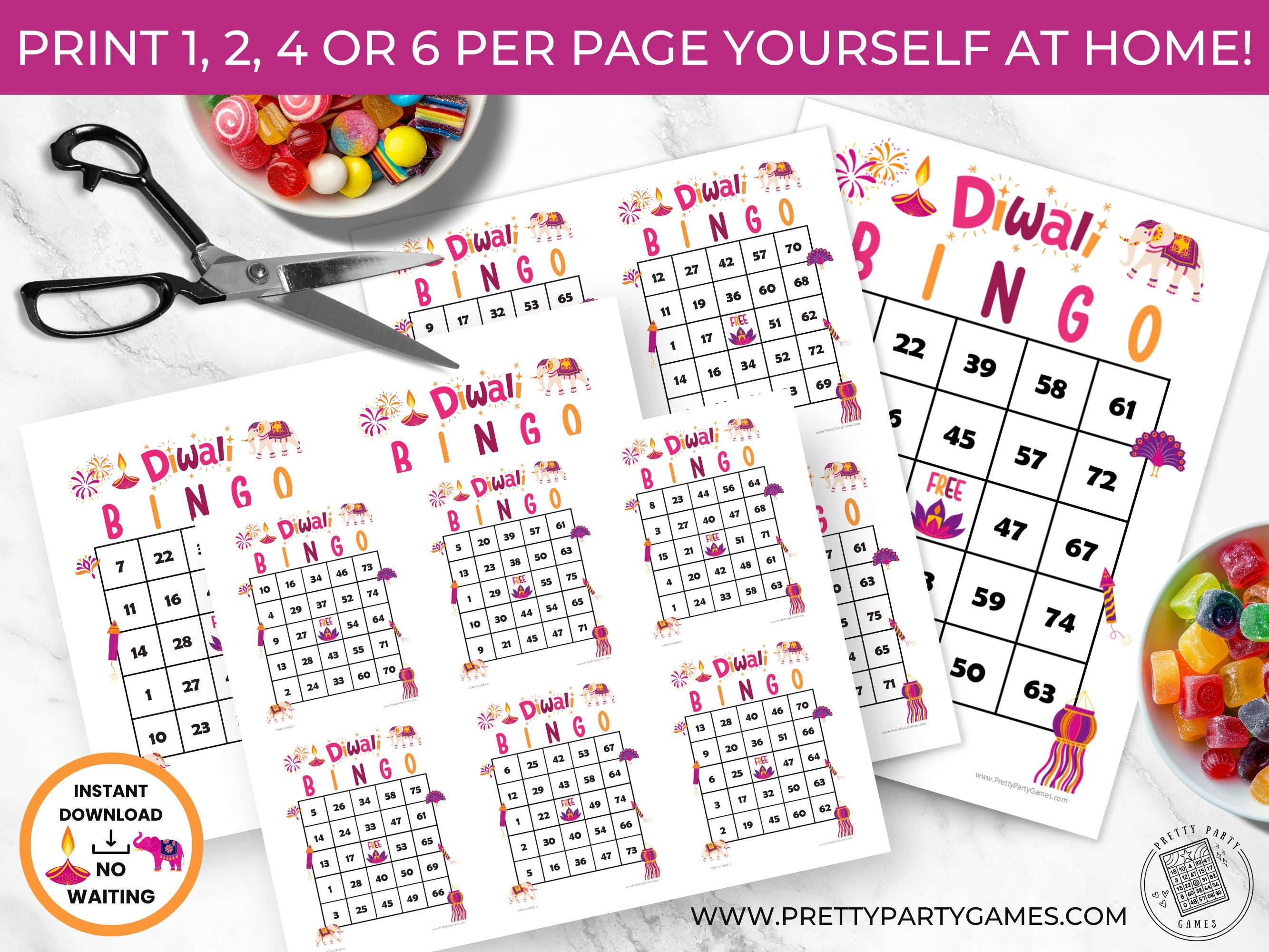 500 Diwali Bingo Cards With Numbers, Festival of Lights Party Ideas ...