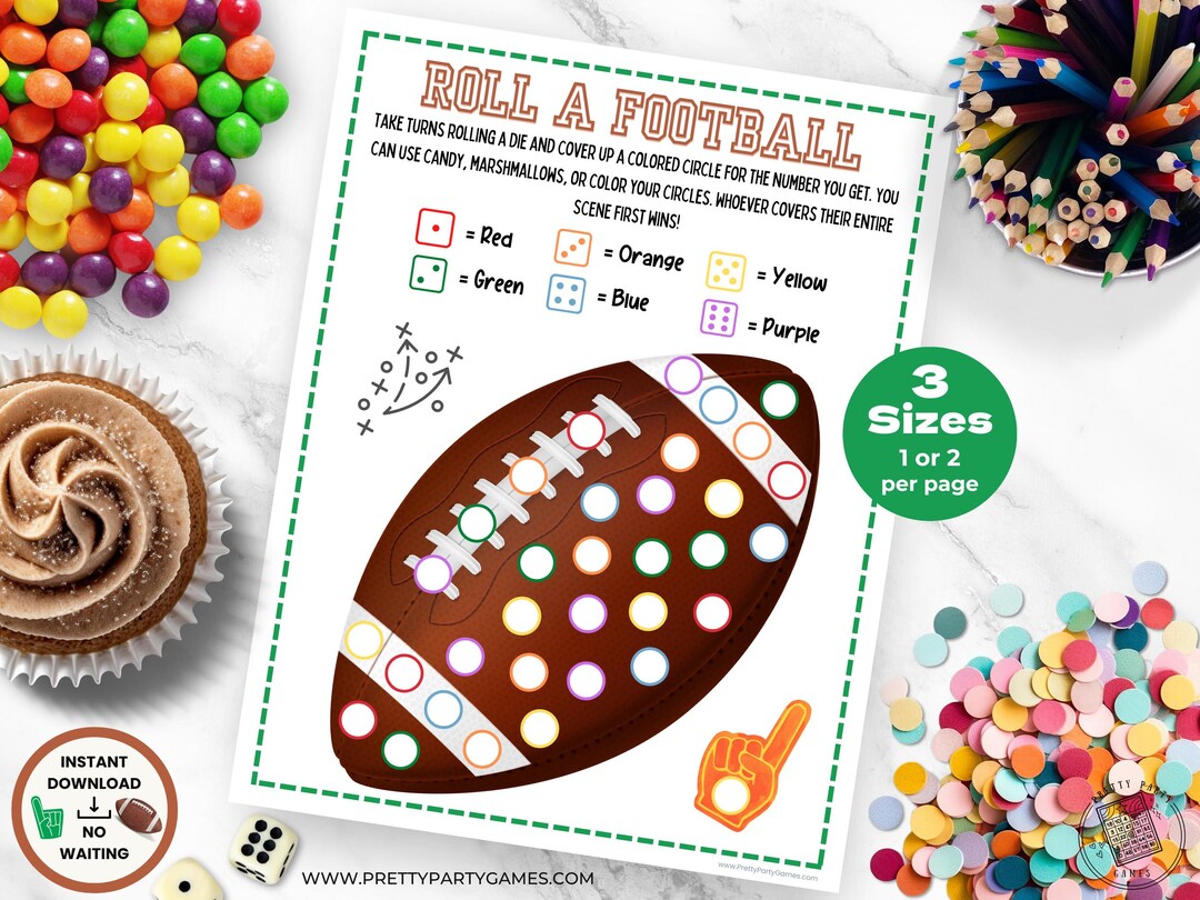 Football Roll A Dice Printable Party Game, Sports Candy Dice Games for ...
