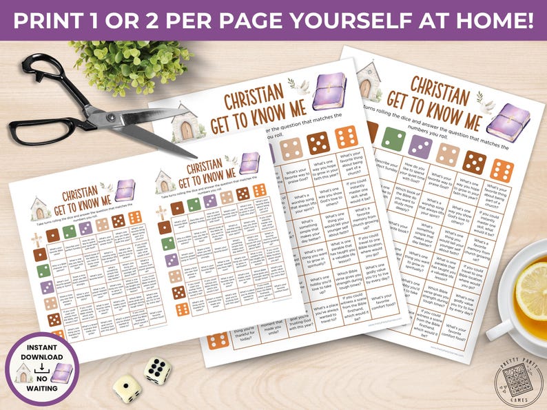 Bible Get to Know You Game, Christian Tea Party Dice Game, Icebreaker ...