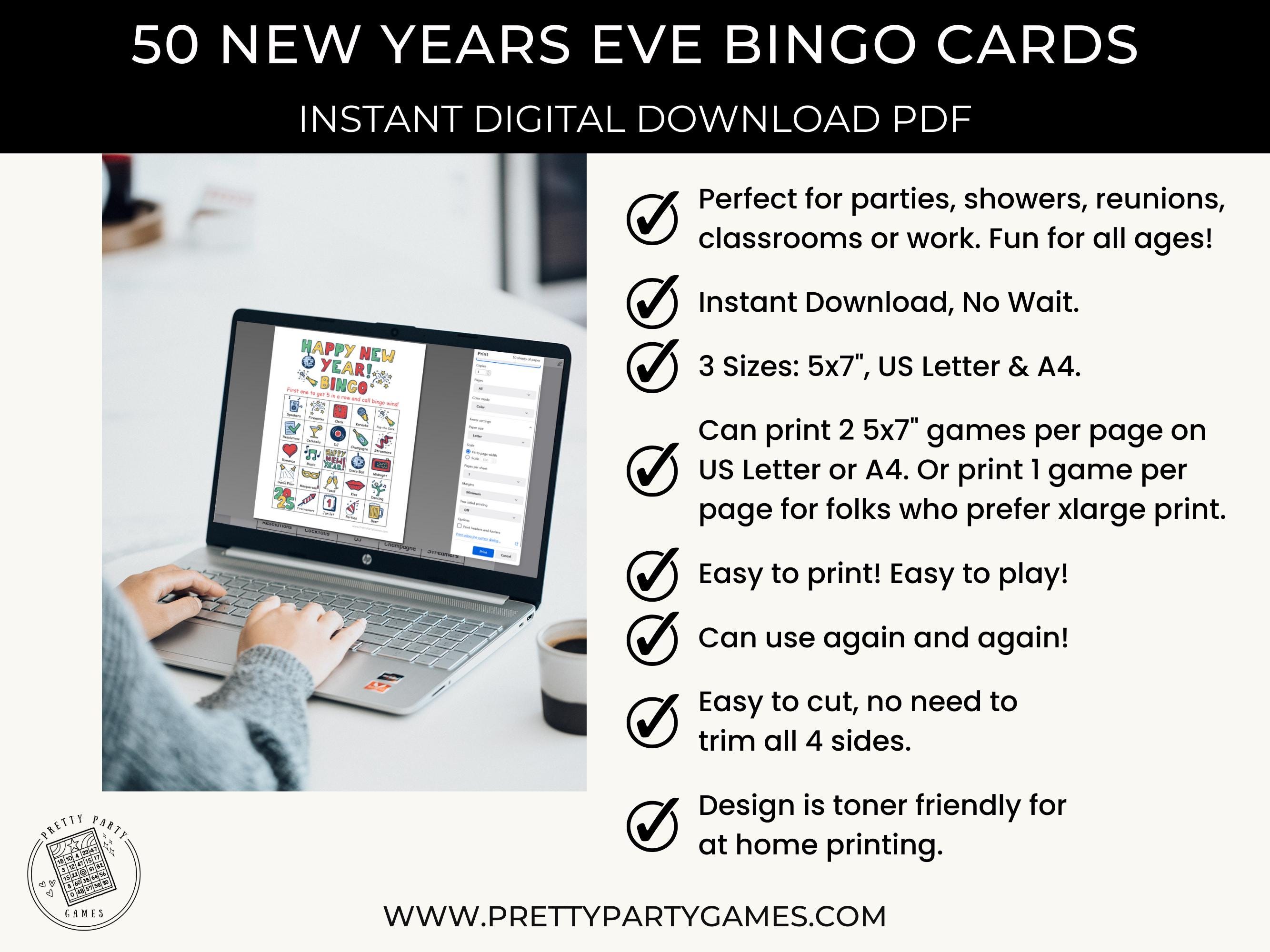50 Printable New Years Bingo Cards, Work Holiday Bingo Game, New Years ...