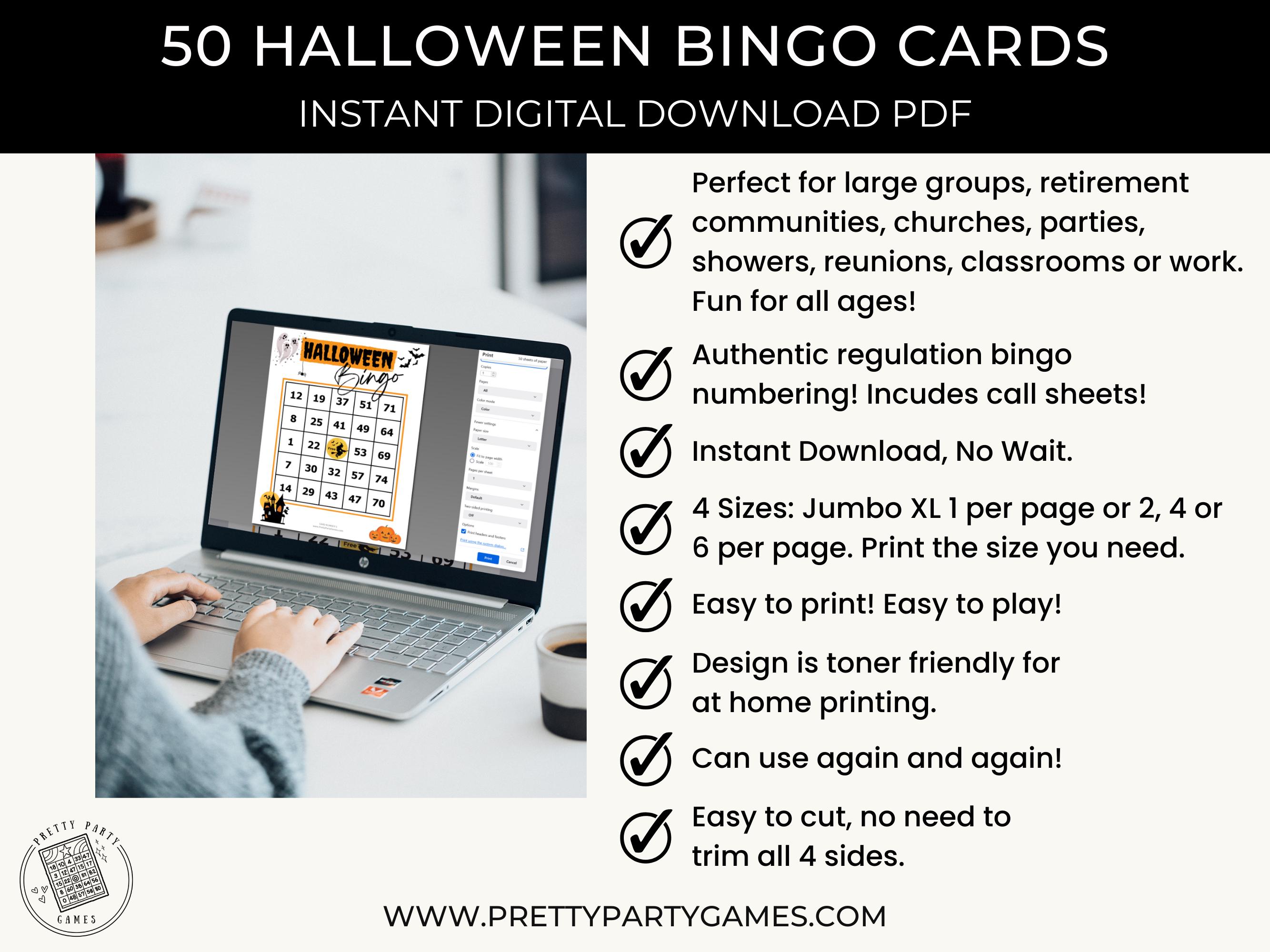 50 Halloween Themed Bingo Cards With Numbers, Printable Party Games ...