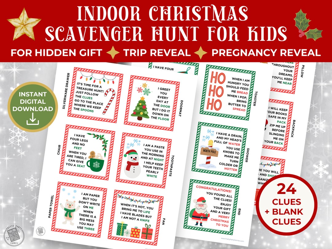 Indoor Christmas Scavenger Hunt for Kids, Printable Christmas Game ...