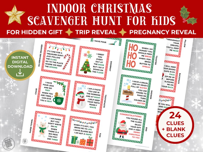 Indoor Christmas Scavenger Hunt for Kids, Printable Christmas Game ...