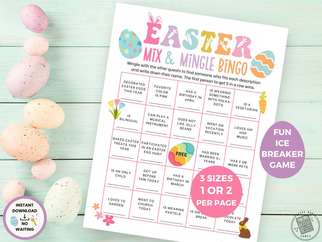 Mix & Mingle Bingo, Easter Bingo Printable, Easter Games for Adults ...
