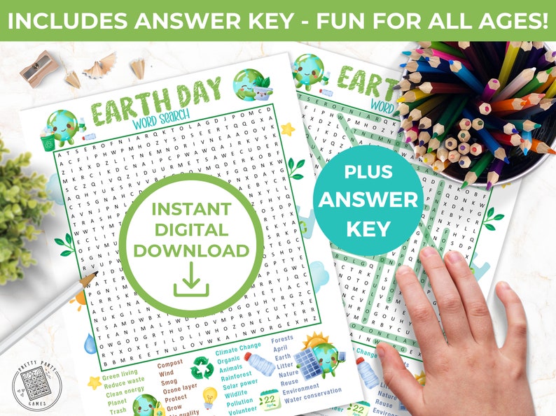 Earth Day Word Search Puzzle and Solution, Earth Day Party Games for ...