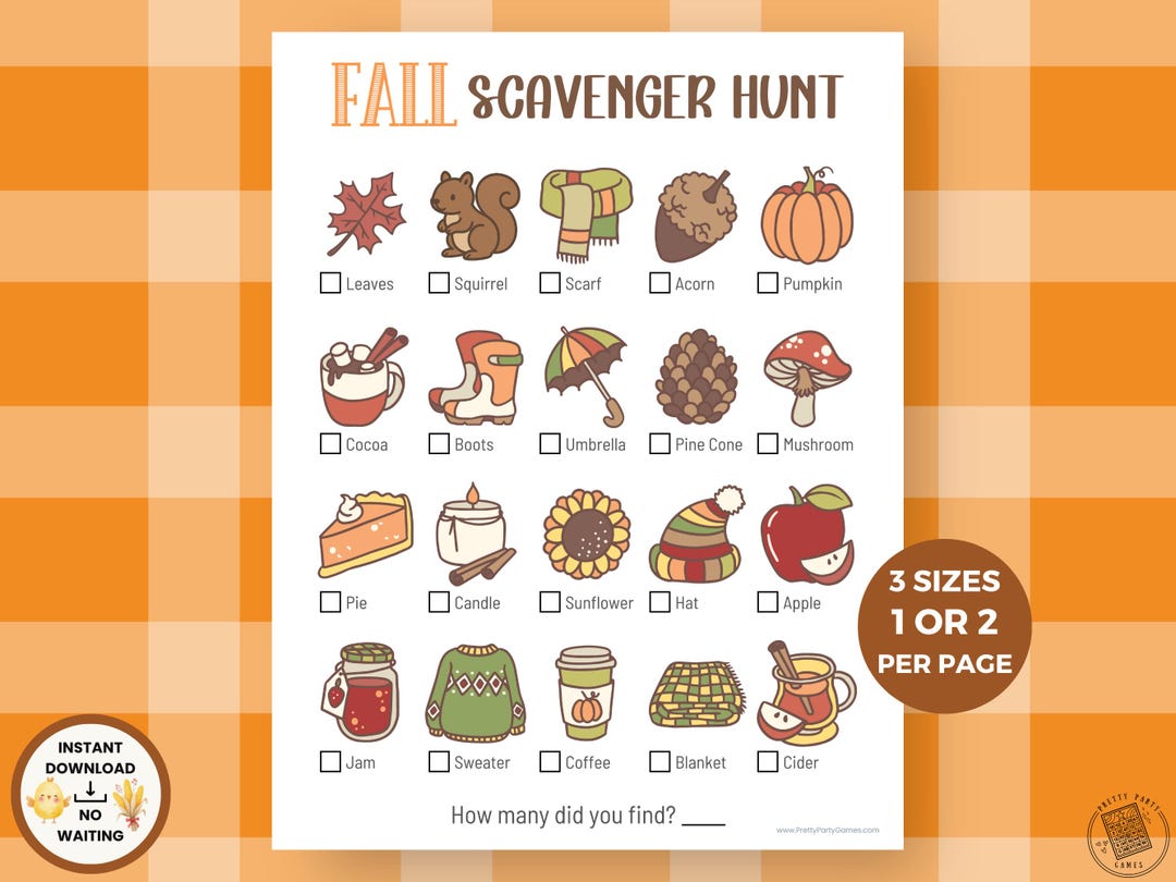 Fall Scavenger Hunt Printable, Colorful Autumn Pumpkin Patch Games for ...