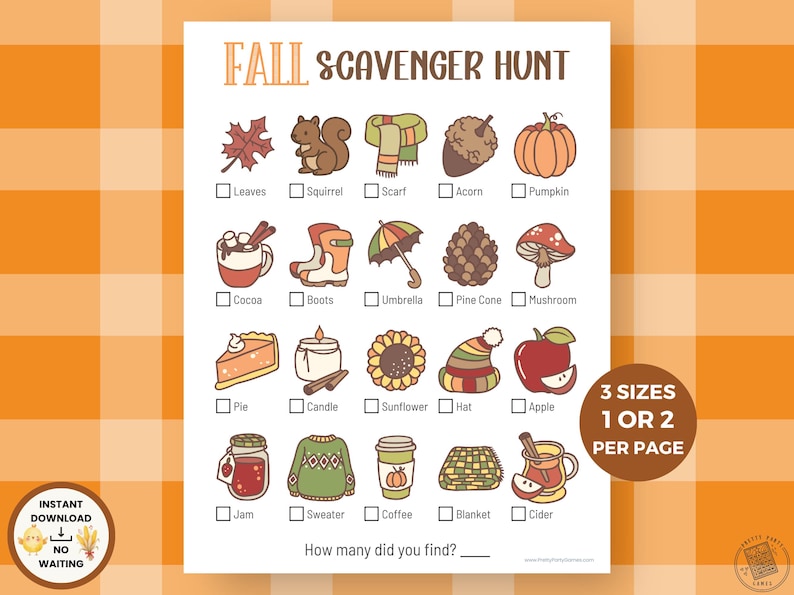 Fall Scavenger Hunt Printable, Colorful Autumn Pumpkin Patch Games for ...