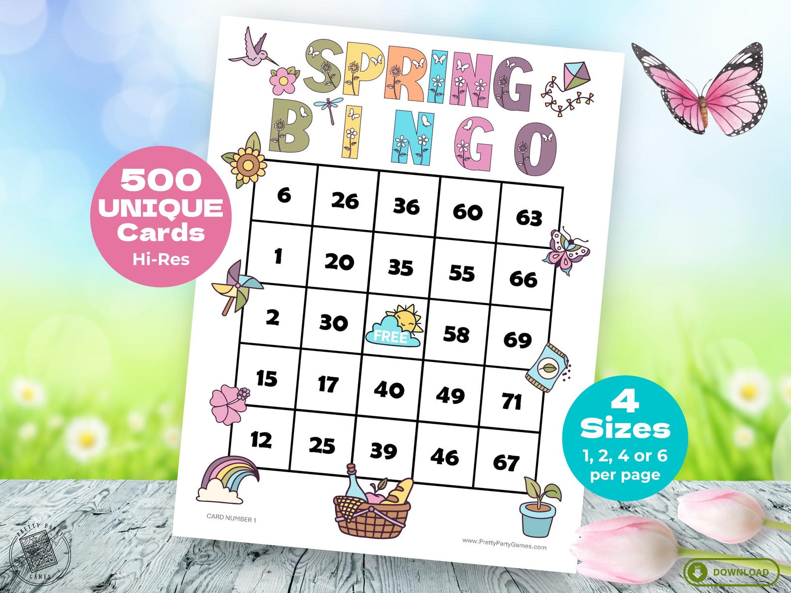 500 Spring Bingo Cards With Numbers, Springtime Printable Party Games ...