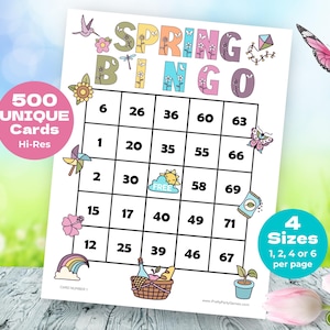 500 Spring Bingo Cards With Numbers, Springtime Printable Party Games ...