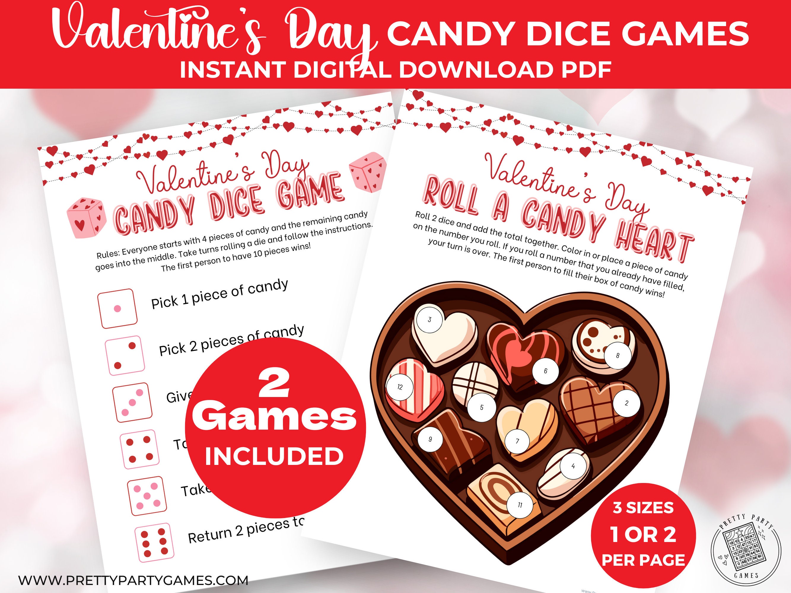2 Candy Dice Valentine Games, Fun Valentine Class Party Games for Kids ...