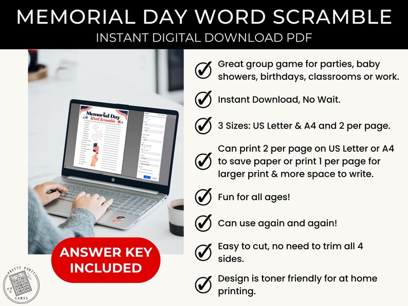 Memorial Day Word Scramble Game, Printable Party Games for Kids ...