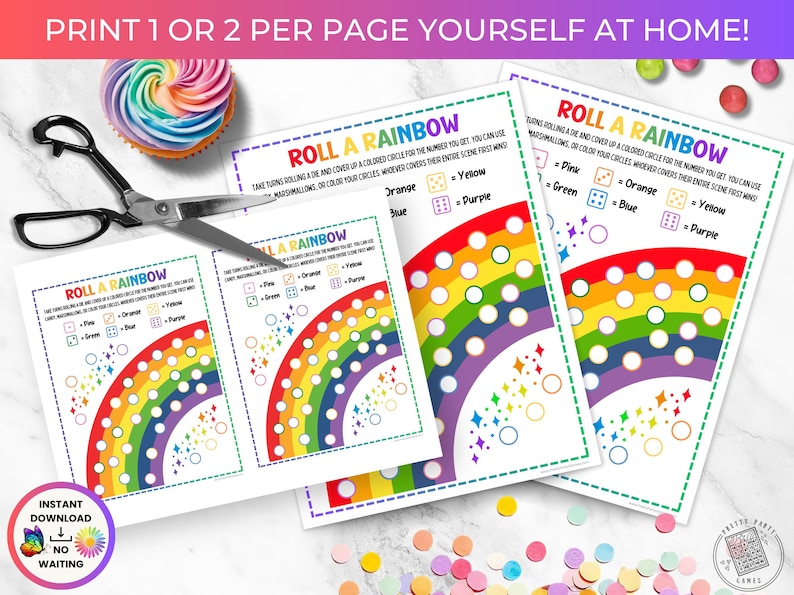 Rainbow Roll the Dice Game, Birthday Candy Dice Game Printable, Roll A ...