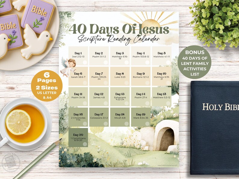 40 Days of Jesus Lenten Scripture Calendar, Lent Countdown Printable ...