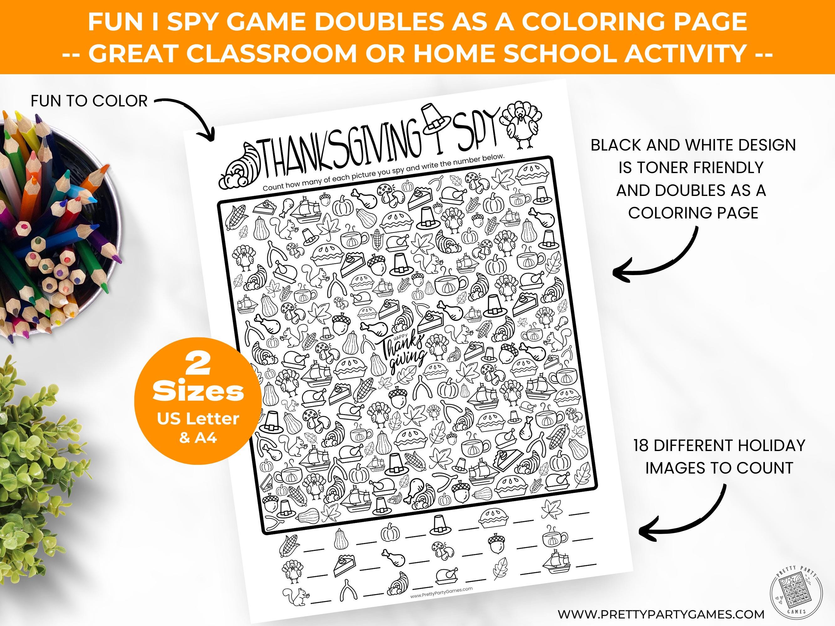 Thanksgiving I Spy Printable Worksheet for Kids, Fun Autumn Fall Party ...