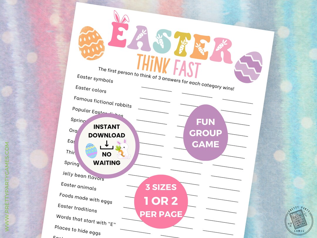 Easter Think Fast Game, Printable Easter Party Games, Easter Games for ...