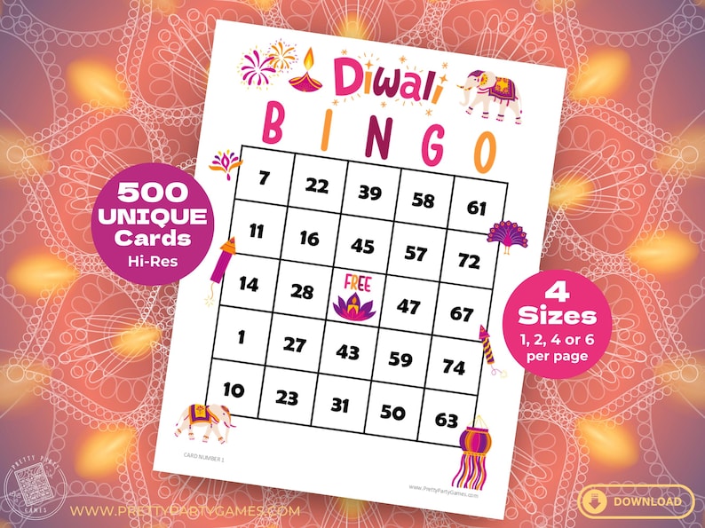 500 Diwali Bingo Cards With Numbers, Festival of Lights Party Ideas ...