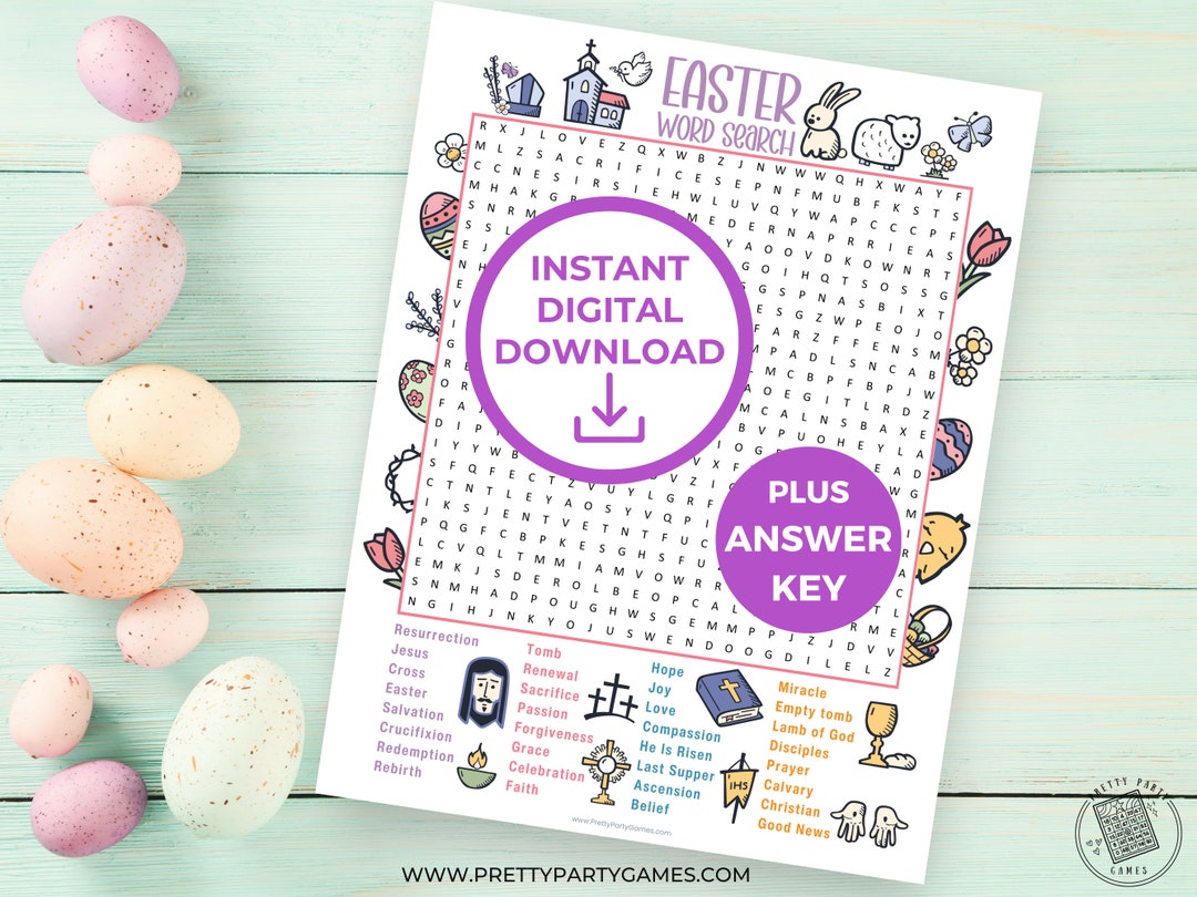 Religious Easter Word Search Puzzle for Adults & Kids, Christian Easter ...