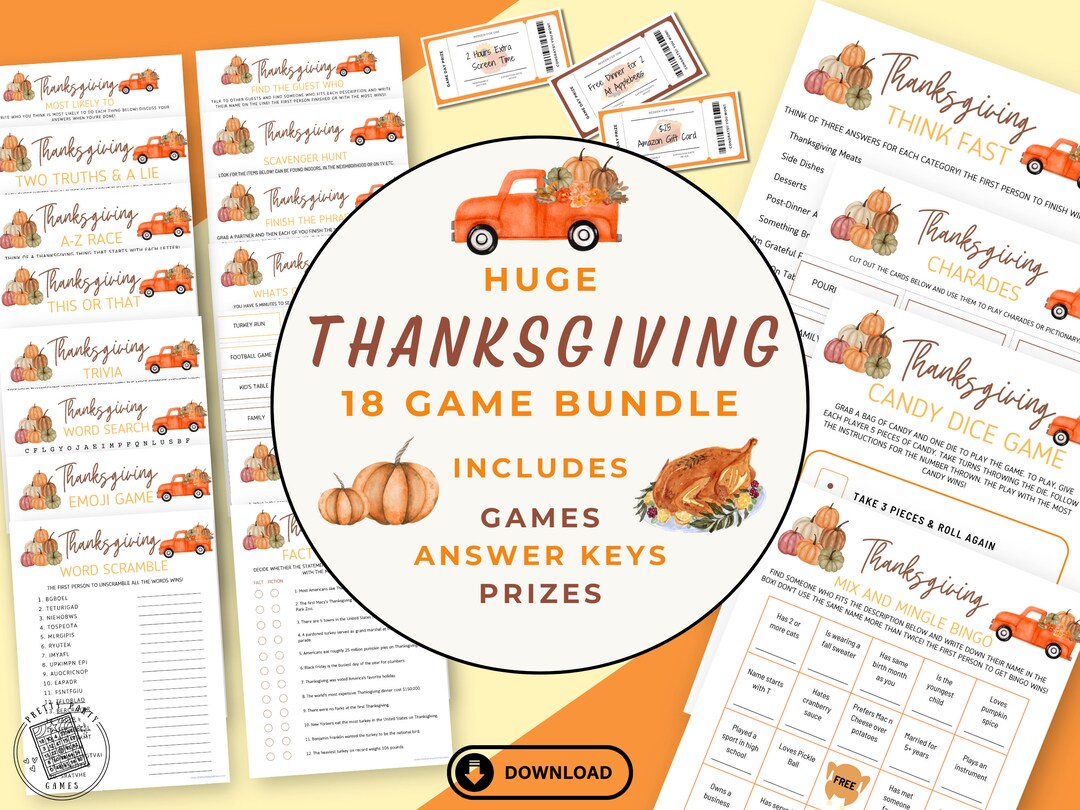18 Printable Thanksgiving Games Friendsgiving Games Bundle - Etsy