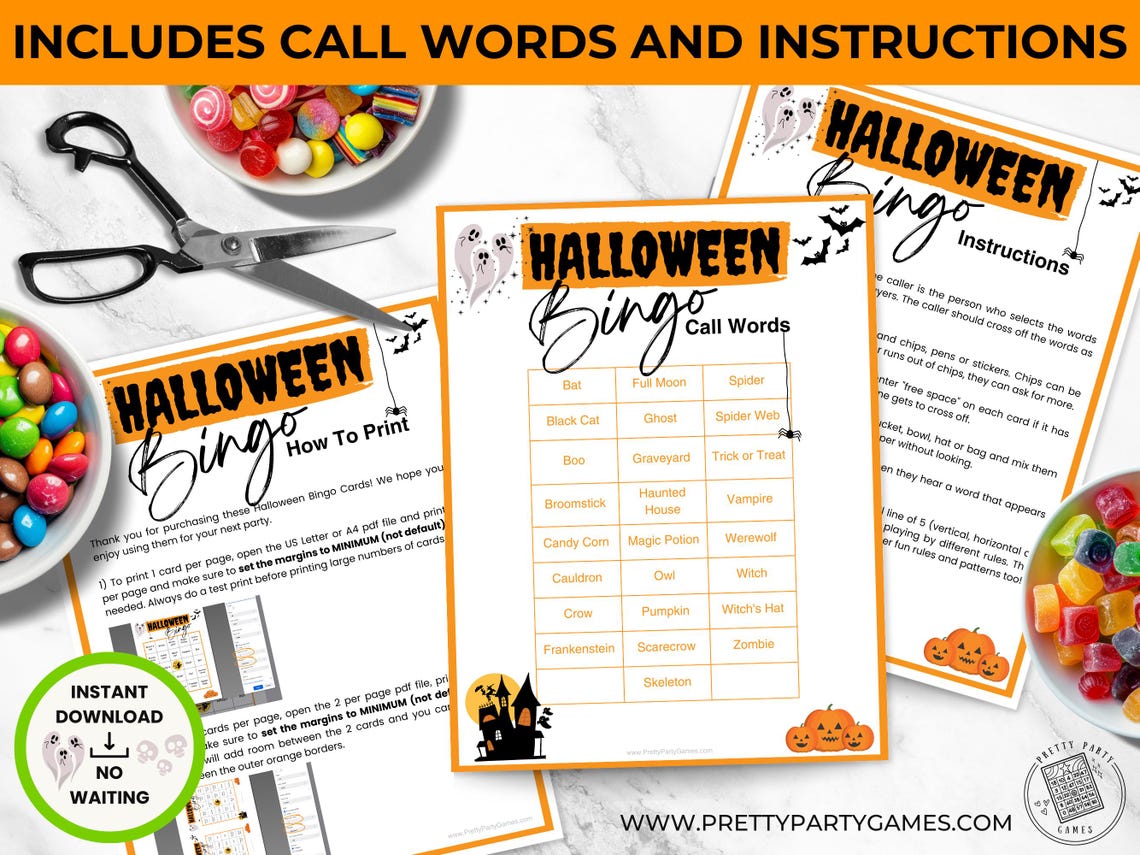 50 Halloween Themed Bingo Cards, Cute Bingo Game for Kids, Classroom ...