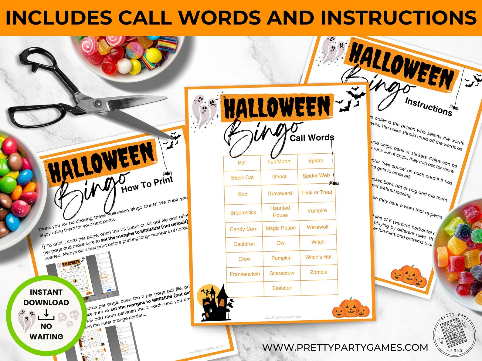 50 Halloween Themed Bingo Cards, Cute Bingo Game for Kids, Classroom ...