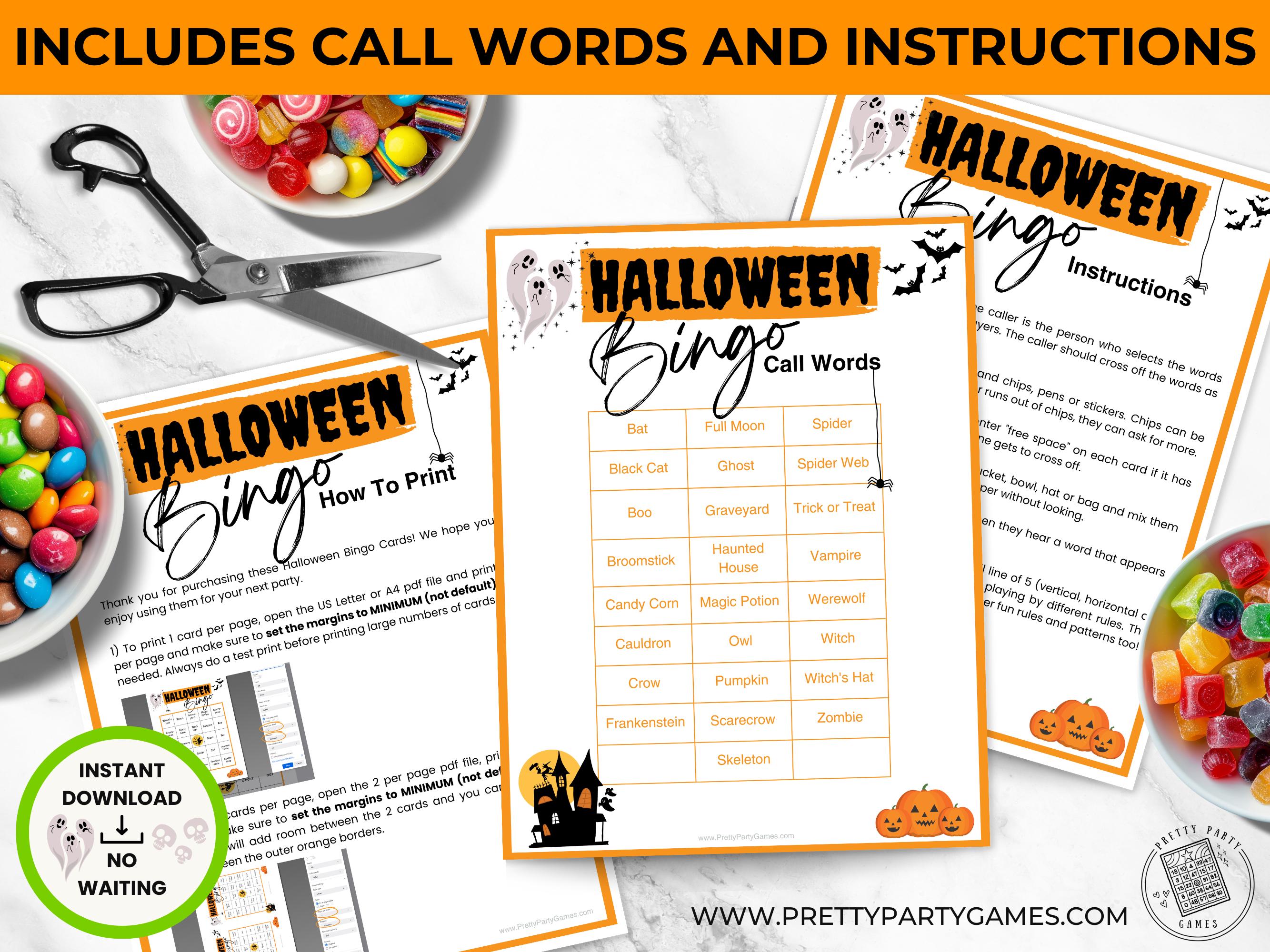 50 Halloween Themed Bingo Cards, Cute Bingo Game for Kids, Classroom ...
