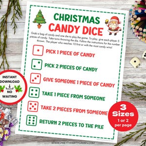 Christmas Candy Dice Game Printable, Roll the Dice Christmas Game for ...