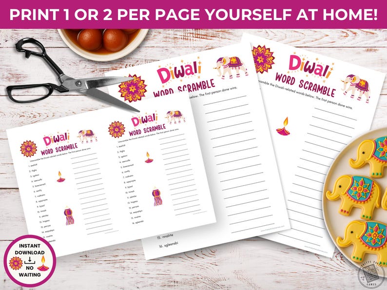 Diwali Word Scramble Printable Game, Festival of Lights Party Game, Fun ...