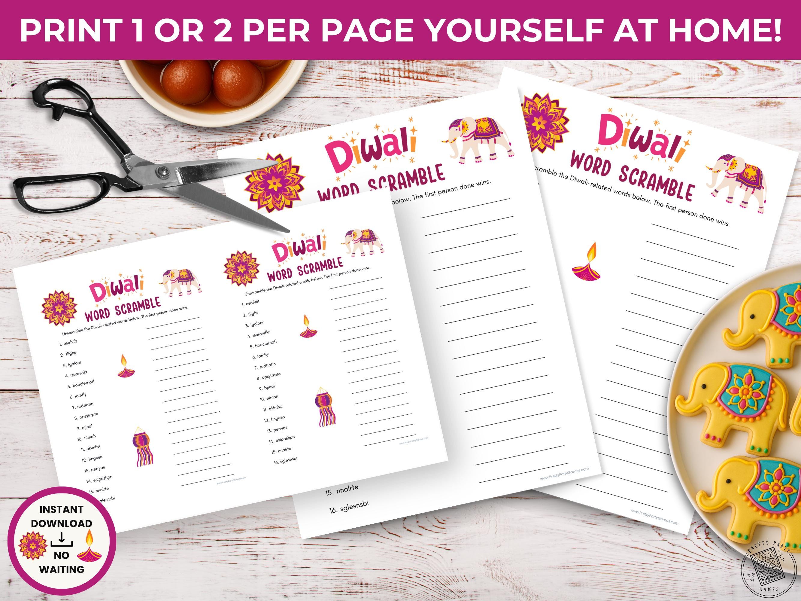 Diwali Word Scramble Printable Game, Festival of Lights Party Game, Fun ...