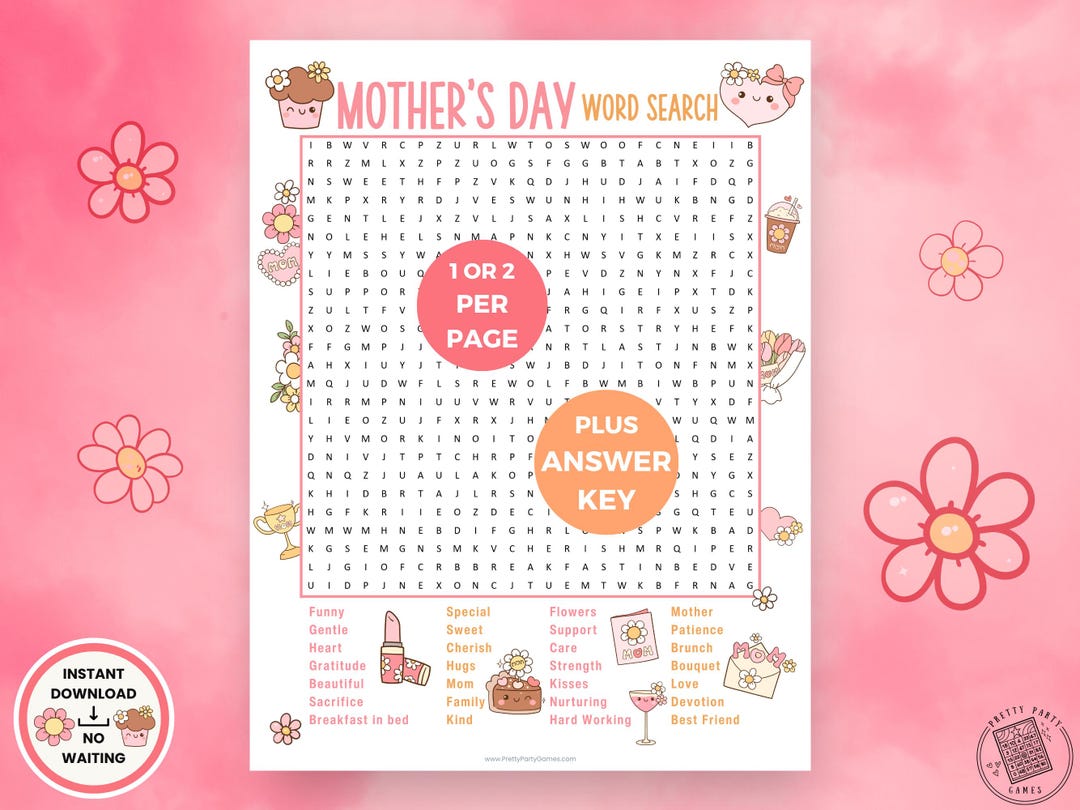 Mother's Day Word Search, Printable Word Search Puzzle, Mother's Day ...