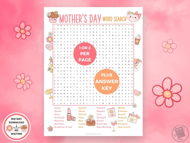 Mother's Day Word Search, Printable Word Search Puzzle, Mother's Day ...