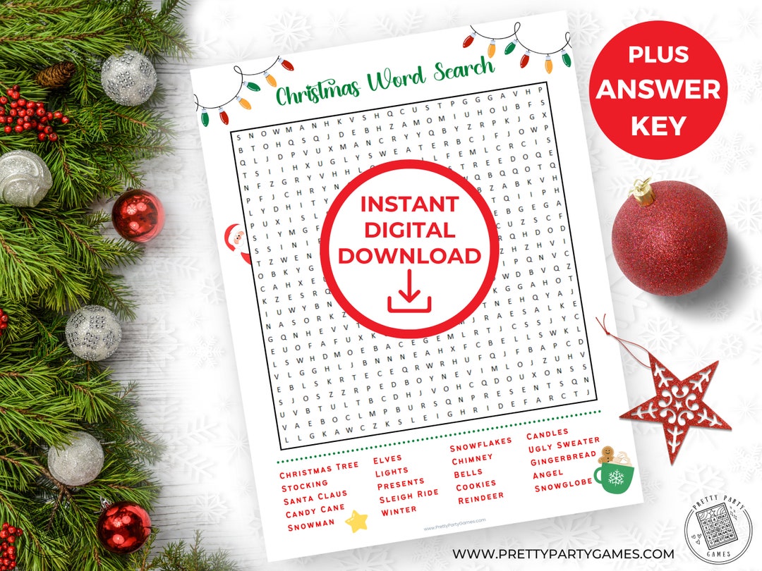Christmas Word Search Puzzle Printable for Adults & Kids + Answer Key ...