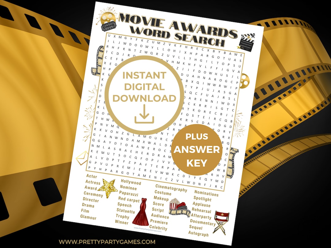 Movie Awards Night Word Search Printable Puzzle + Answer Key, Film ...