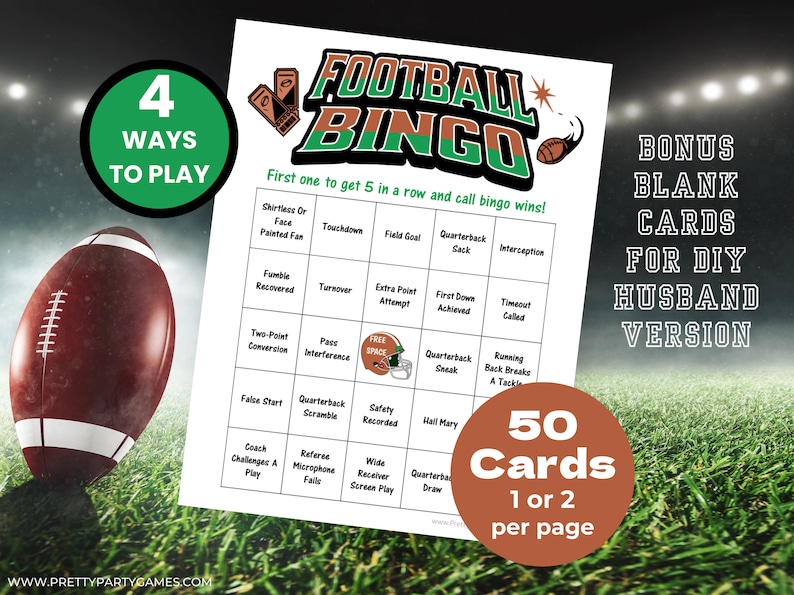 Bingo for Football Watch Party, 50 Printable Football Bingo Cards ...