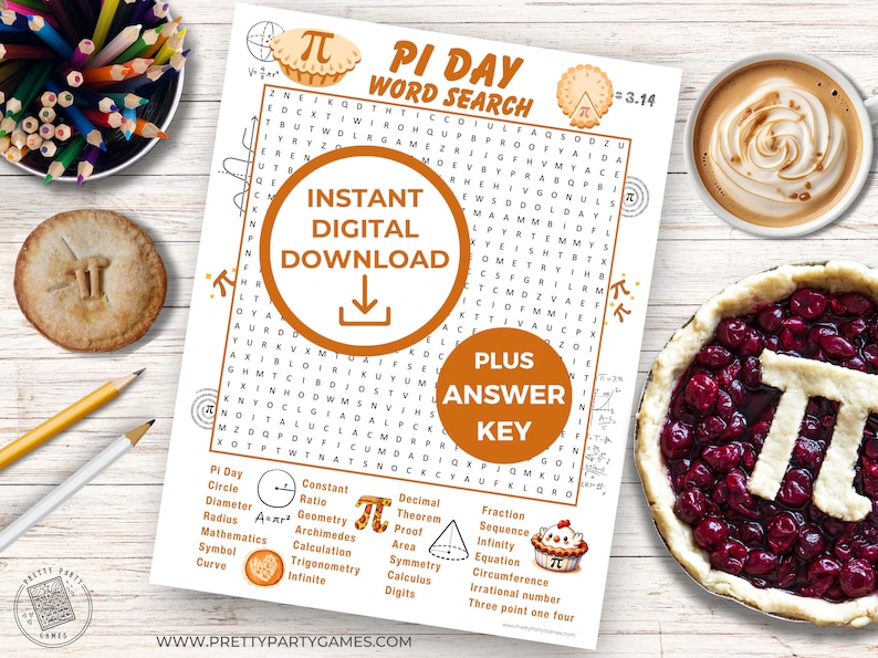 Pi Day Printable Word Search Puzzle for Kids & Adults, Fun Math Pi Day ...