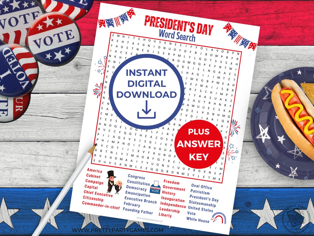 Presidents Day Printable Word Search for Kids & Adults + Answer Key ...