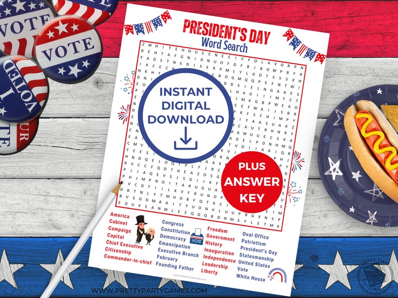 Presidents Day Printable Word Search for Kids & Adults + Answer Key ...