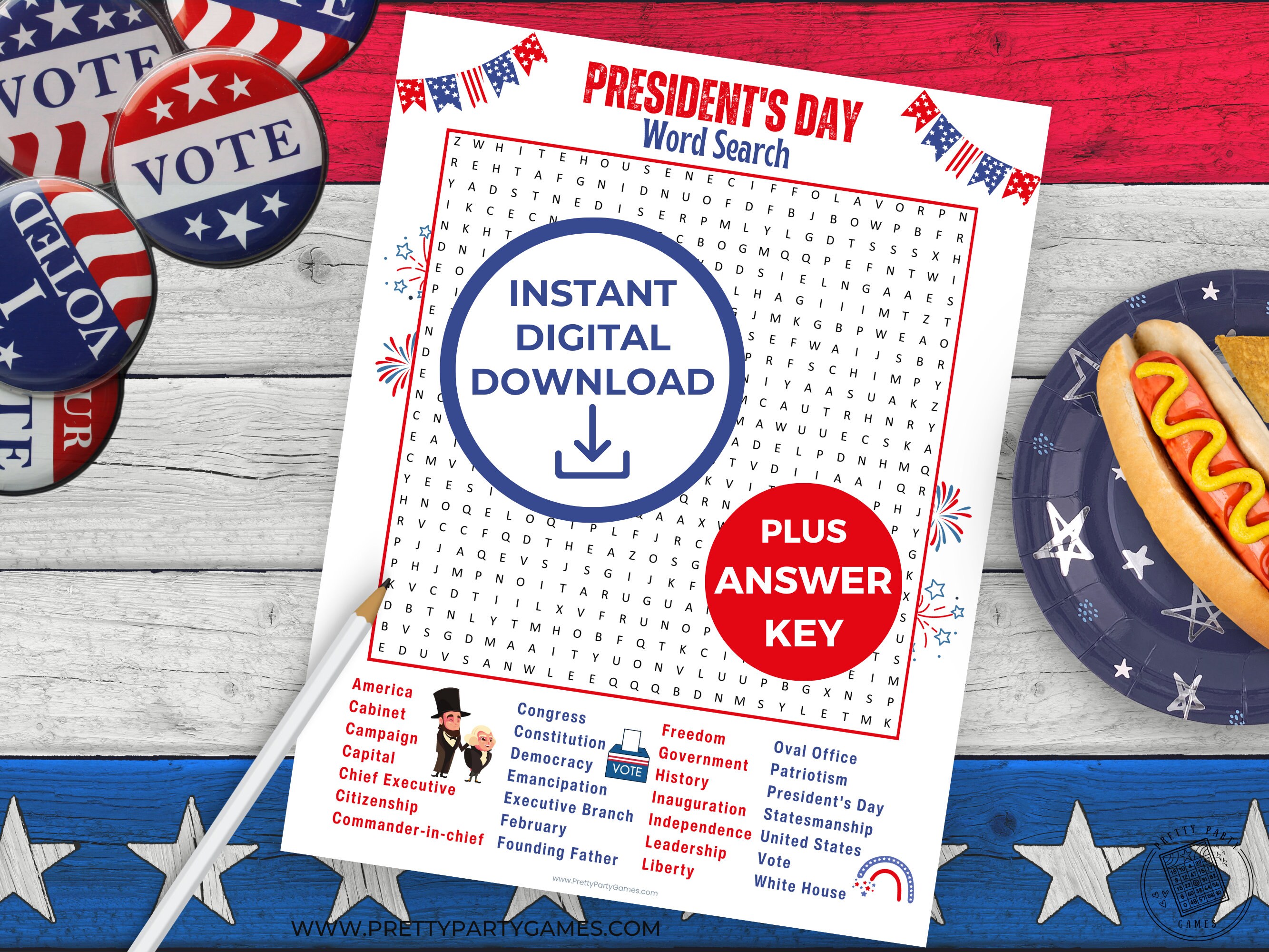 Presidents Day Printable Word Search for Kids & Adults + Answer Key ...
