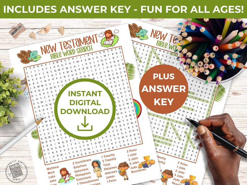 New Testament Books of the Bible Word Search Printable +answer Key ...