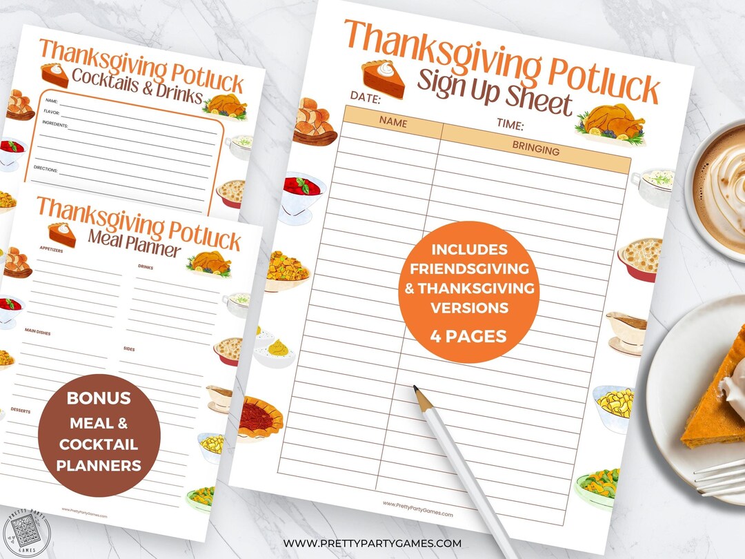 Thanksgiving Potluck Sign up Sheet Bundle, Office Holiday Potluck Lunch ...