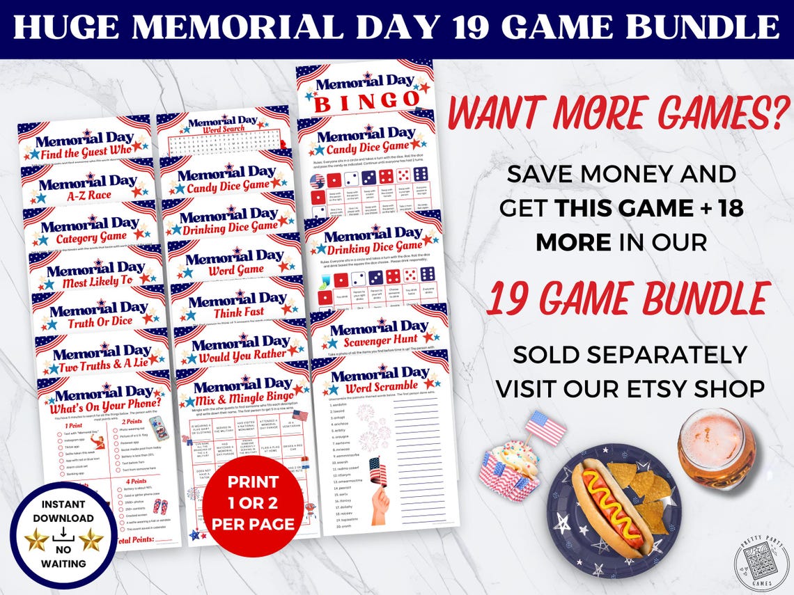 Memorial Day Mix & Mingle Bingo, Printable Party Games for Groups ...