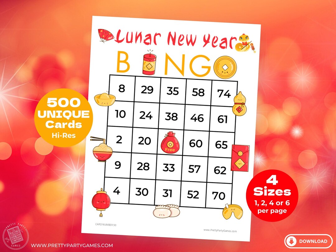 500 Printable Lunar Chinese New Year Bingo Cards With Numbers, 2025 ...