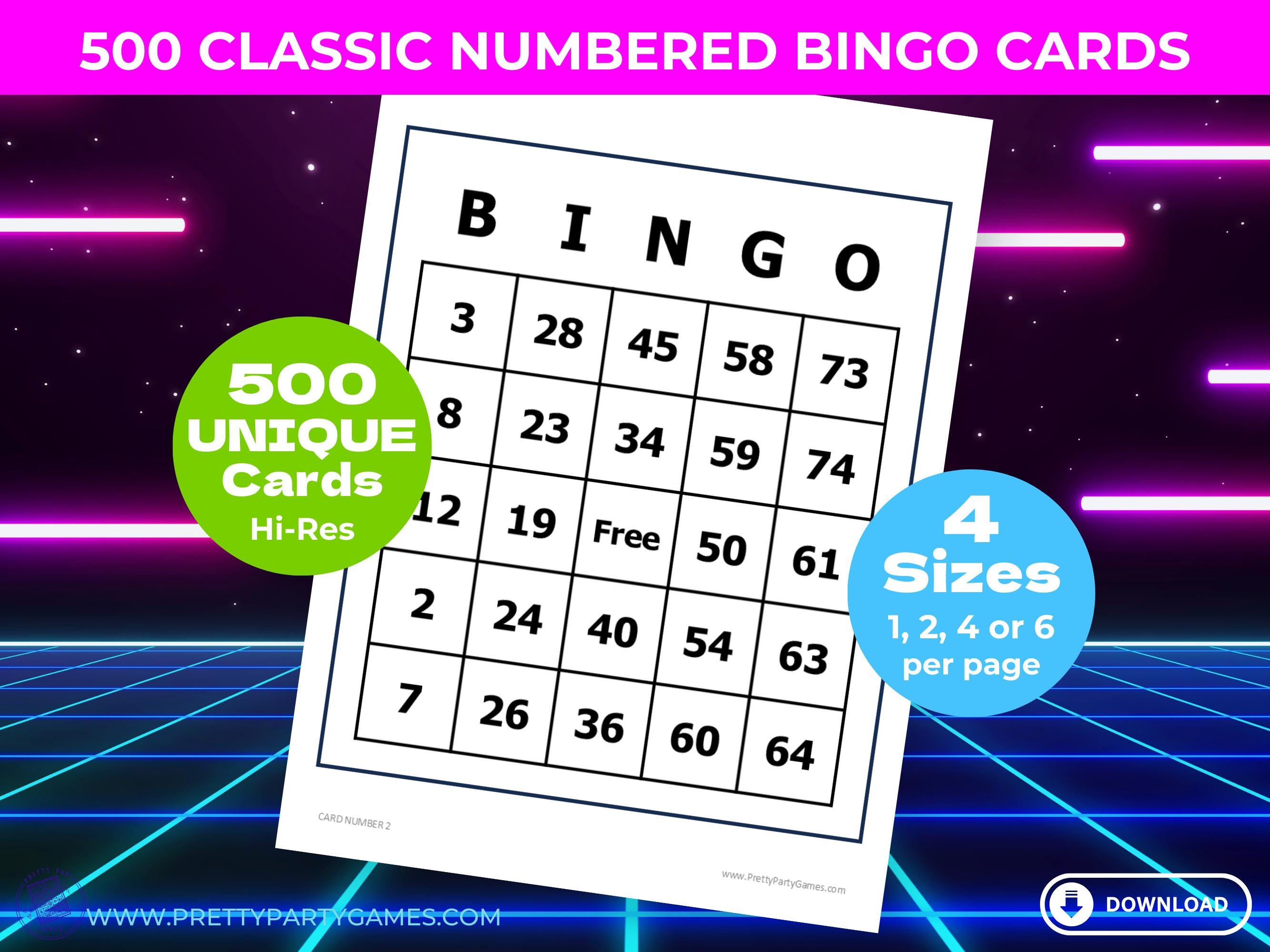 500 Classic Bingo Cards With Numbers 1-75, 4 Sizes: 1, 2, 4 or 6 per ...
