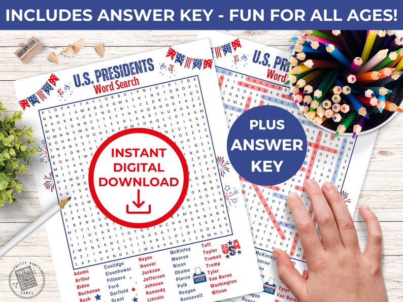 US Presidents Day Printable Word Search for Kids & Adults + Answer Key ...